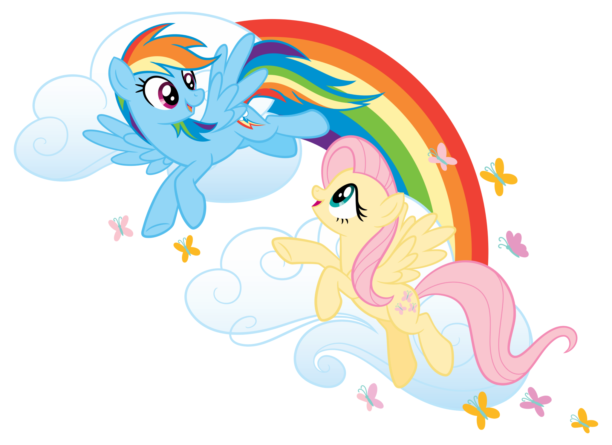 #2662670 - safe, fluttershy, rainbow dash, butterfly, cloud, rainbow ...