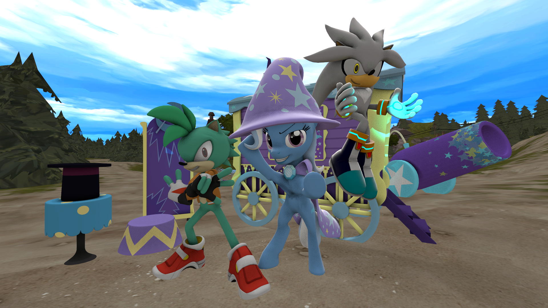 #2978299 - safe, artist:walloup20, trixie, oc, 3d, cannon, male, silver ...