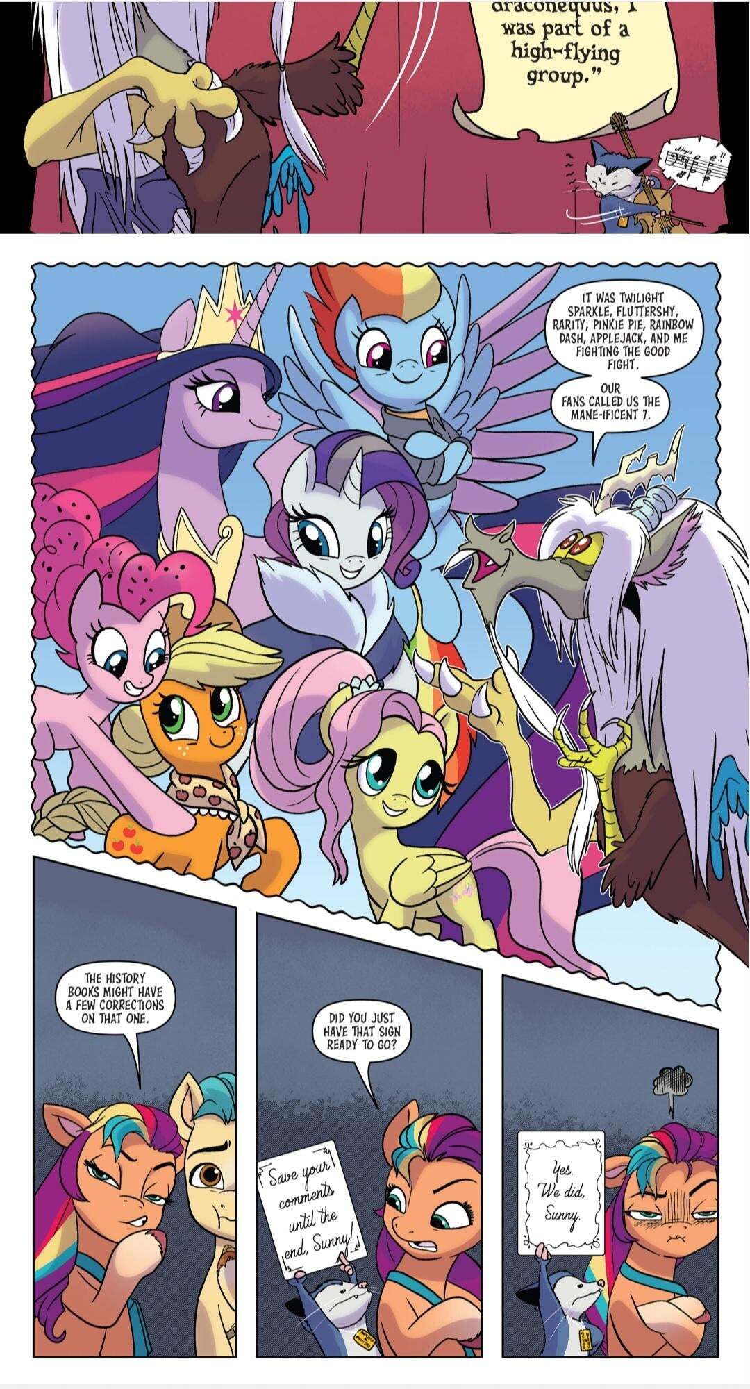 #2961083 - safe, idw, applejack, discord, fluttershy, hitch trailblazer ...