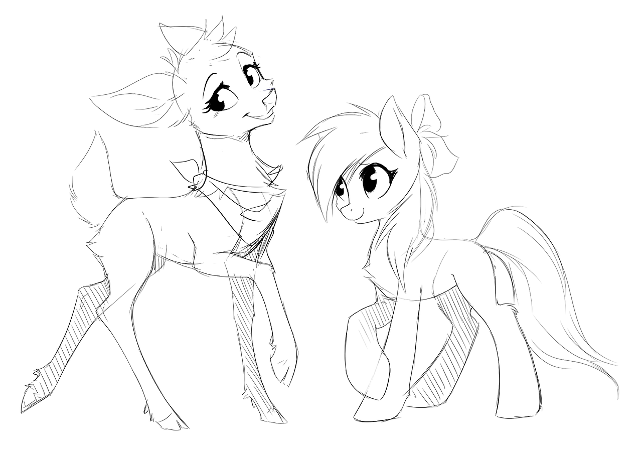 #2979707 - safe, artist:hioshiru, oc, oc only, deer, earth pony, pony, bow, crossed hooves, deer ...