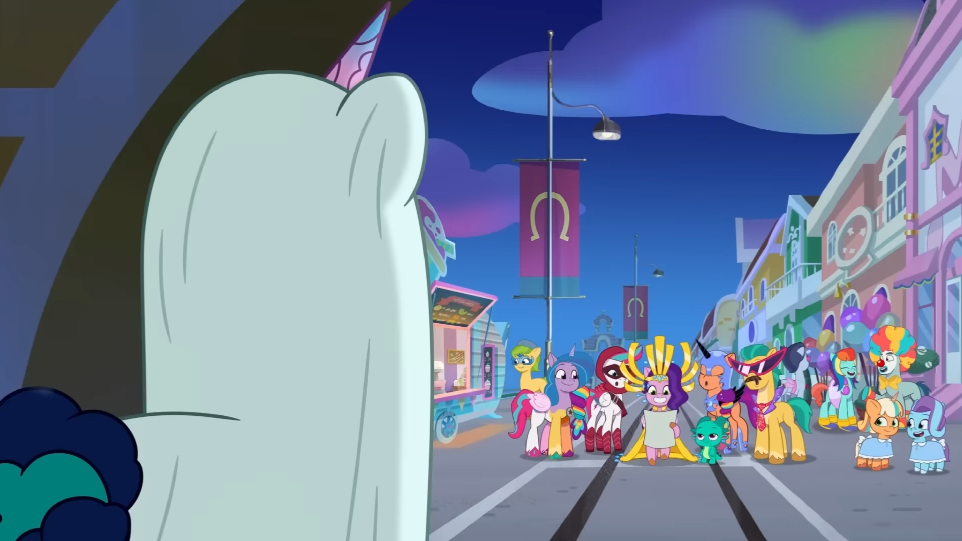 #2981440 - safe, screencap, hitch trailblazer, izzy moonbow, jazz (g5), misty, nightmare moon ...