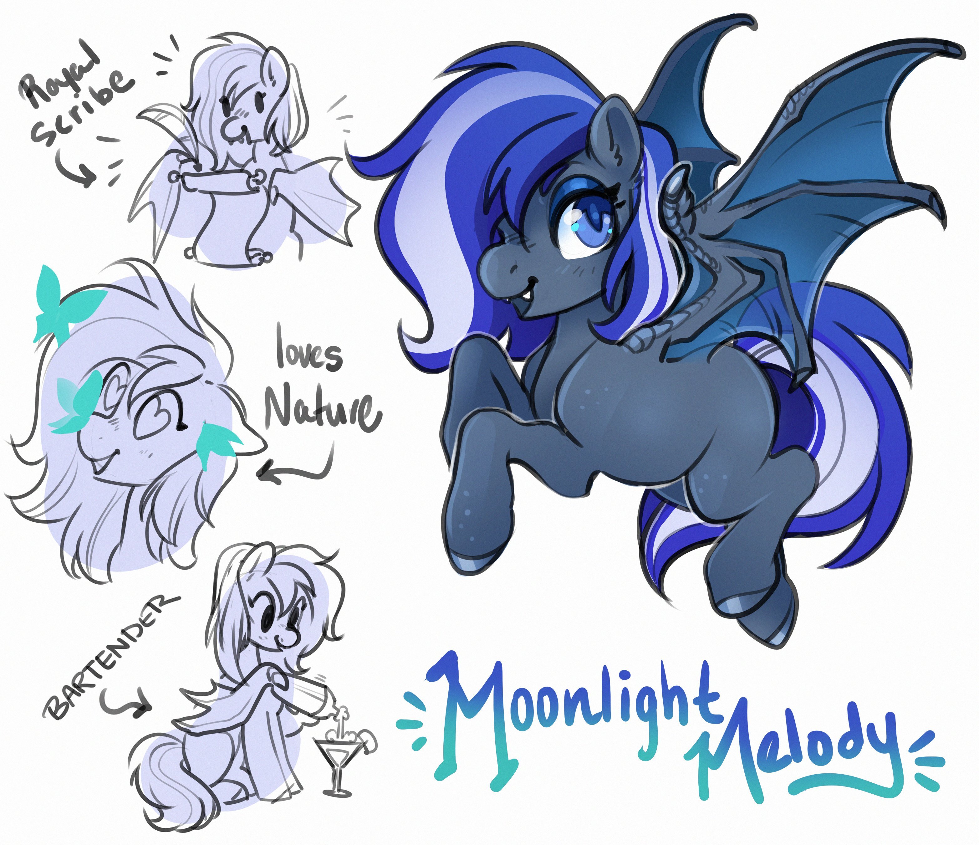 #3006692 - safe, artist:opalacorn, oc, oc only, oc:moonlight melody, bat pony, butterfly, pony ...