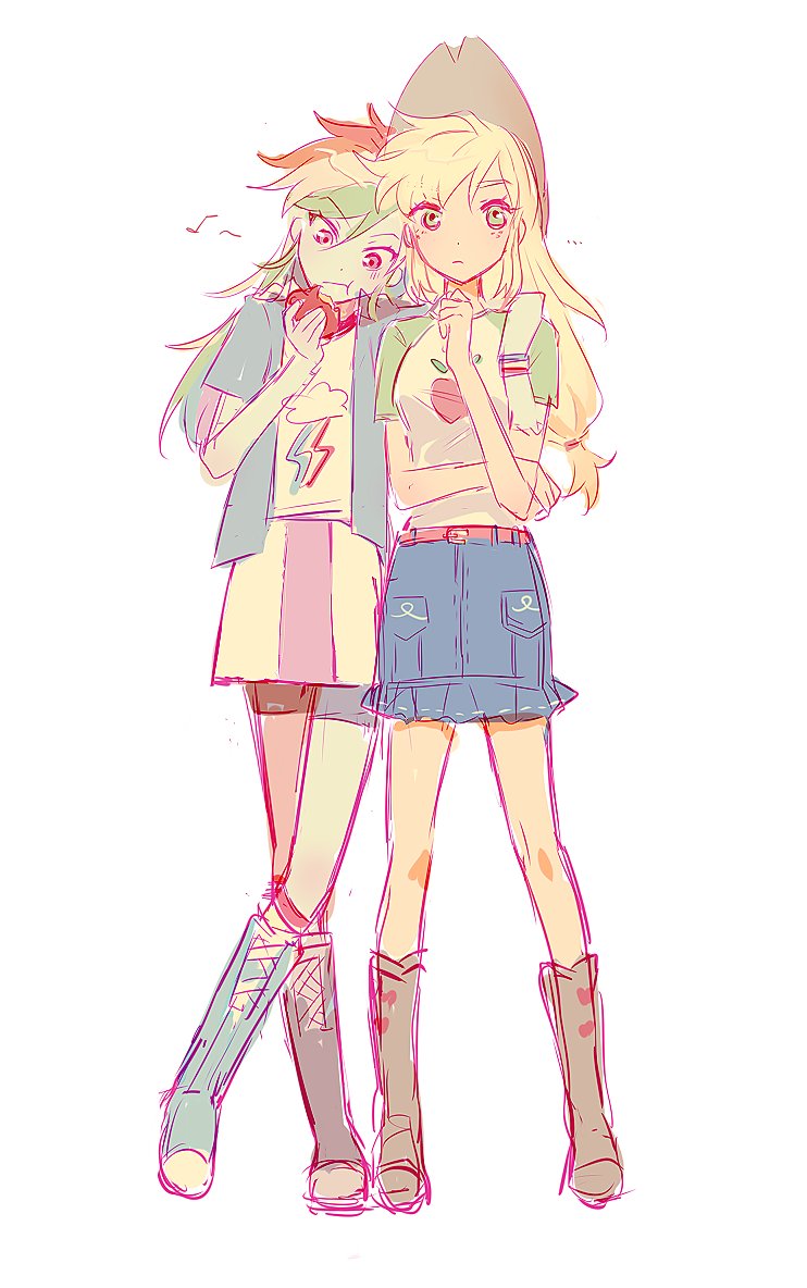 #3011205 - safe, artist:suansuan_33, applejack, rainbow dash, human, equestria girls, g4 ...