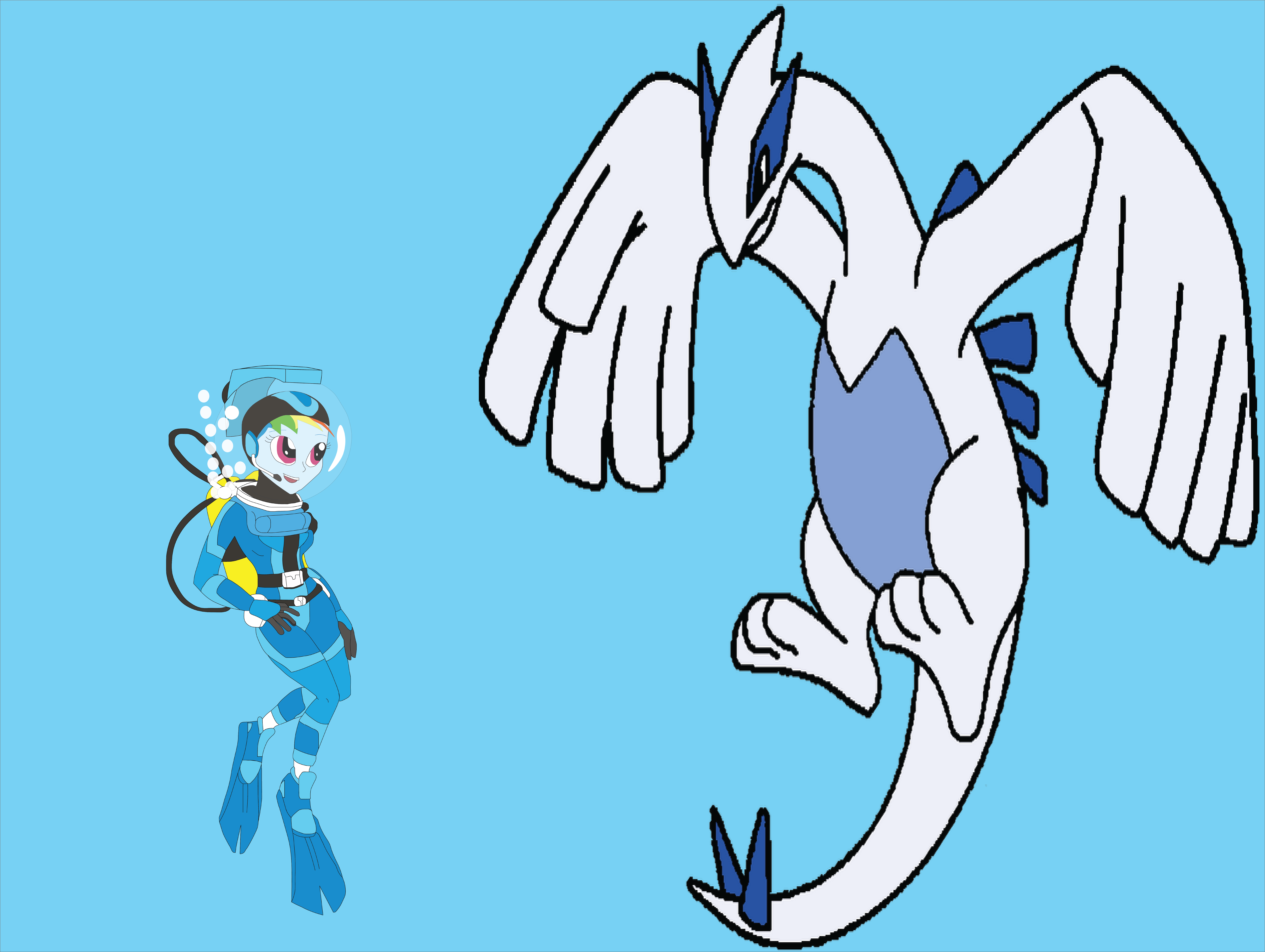 #2827015 - safe, artist:metaldudepl666, rainbow dash, lugia, equestria ...