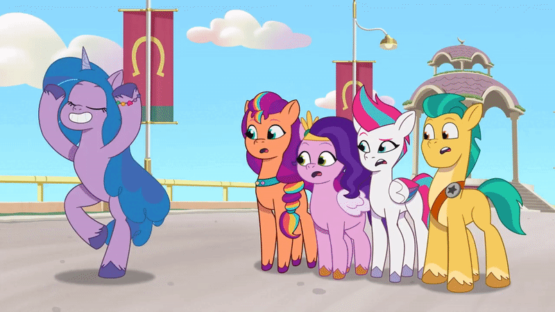 #2854733 - safe, screencap, hitch trailblazer, izzy moonbow, pipp petals, sunny starscout, zipp ...