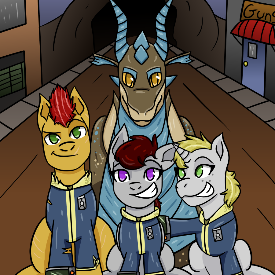 #2838882 - safe, artist:hiddenfaithy, oc, oc:blaze aura, oc:comet, oc:misty sparks, oc:skyfire ...