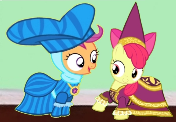 #2839296 - safe, artist:darlycatmake, apple bloom, scootaloo, earth ...