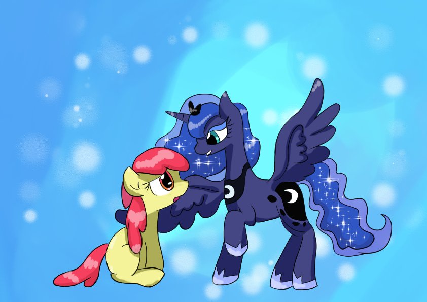 #2876233 - safe, artist:up_p_ab, apple bloom, princess luna, alicorn, earth pony, pony, bloom ...