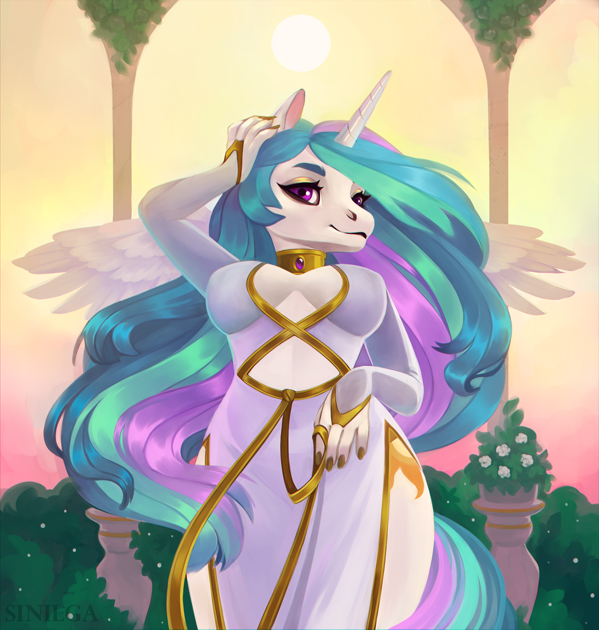 2909594 Safe Artistsinilga Princess Celestia Alicorn Anthro