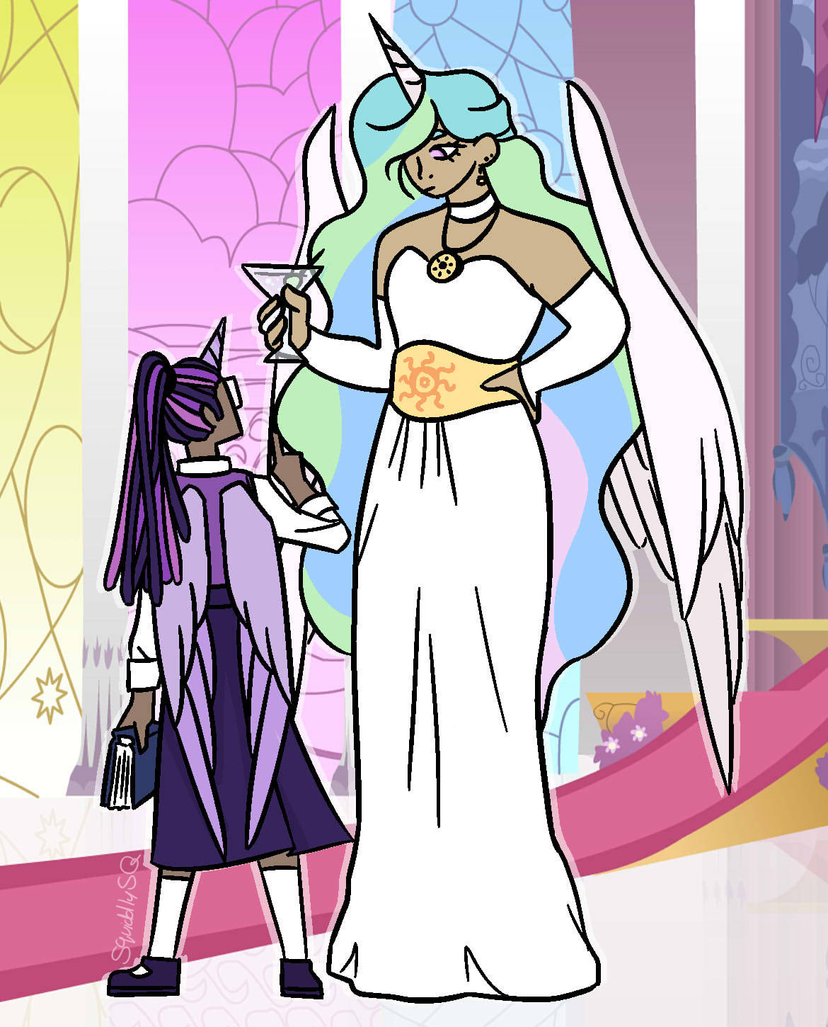 #2934531 - safe, artist:squiddlysq, princess celestia, twilight sparkle ...