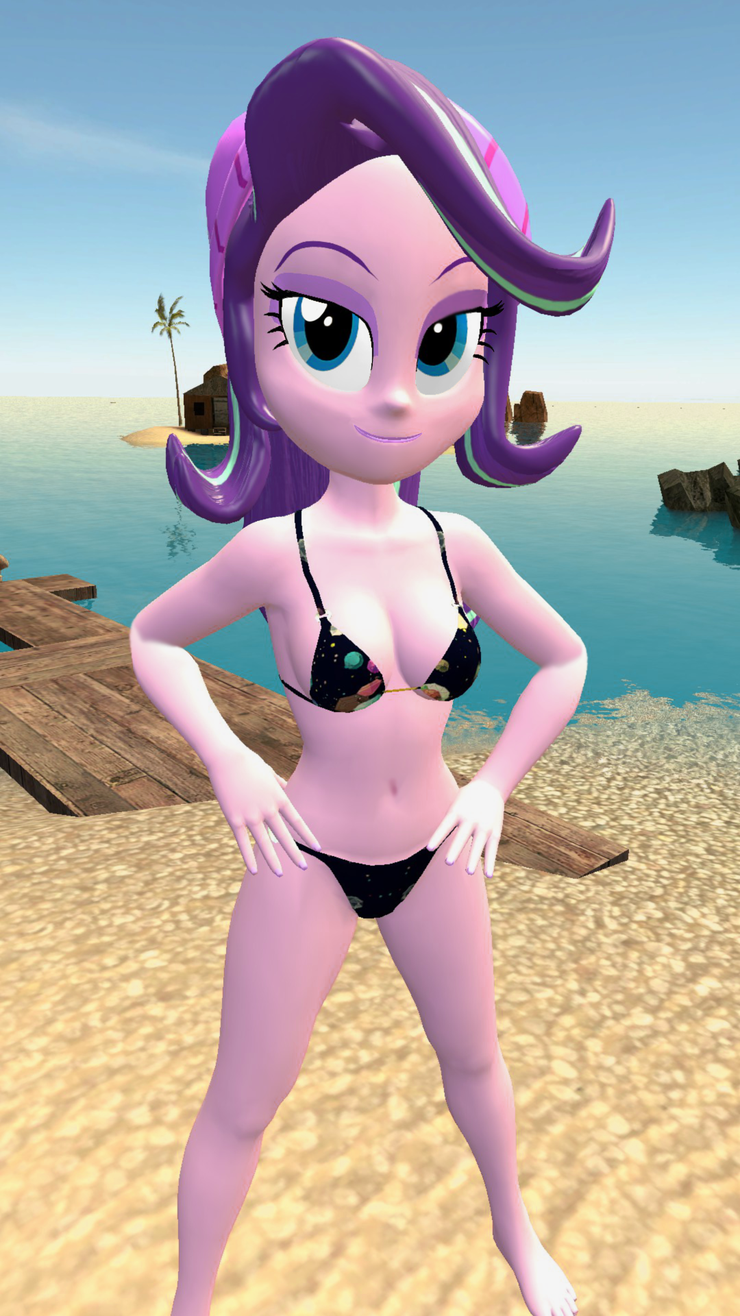 #2936313 - suggestive, artist:oatmeal!, starlight glimmer, human, equestria girls, g4, 3d, beach ...