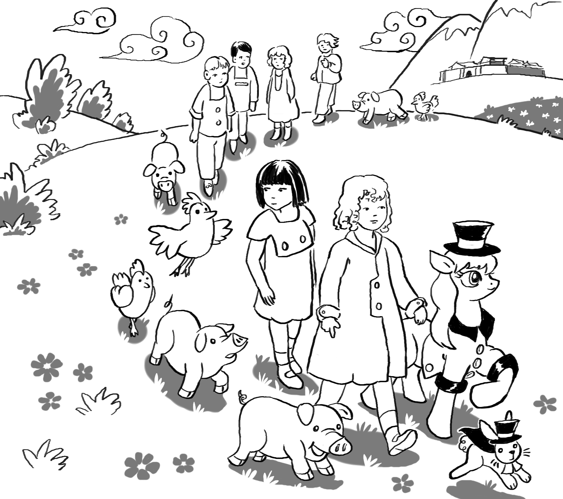 #2938648 - safe, artist:chatoyance, bird, chicken, human, pig, pony ...