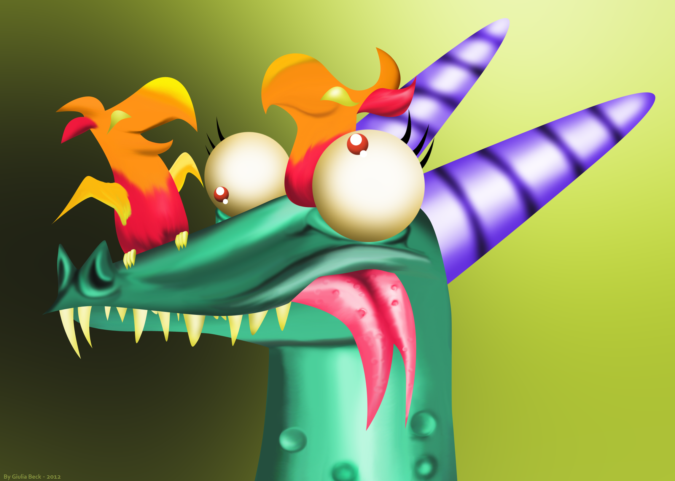 #2939717 - safe, artist:giuliabeck, crackle, dragon, phoenix, female, gradient background ...