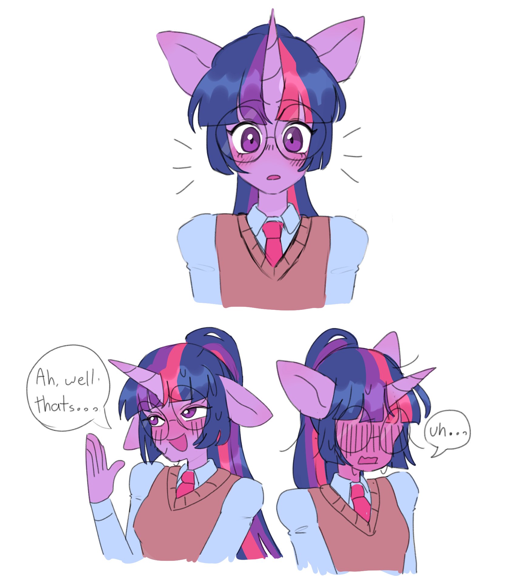 2954892 Safe Artistexxi00 Twilight Sparkle Anthro G4 Blushing Cardigan Clothes