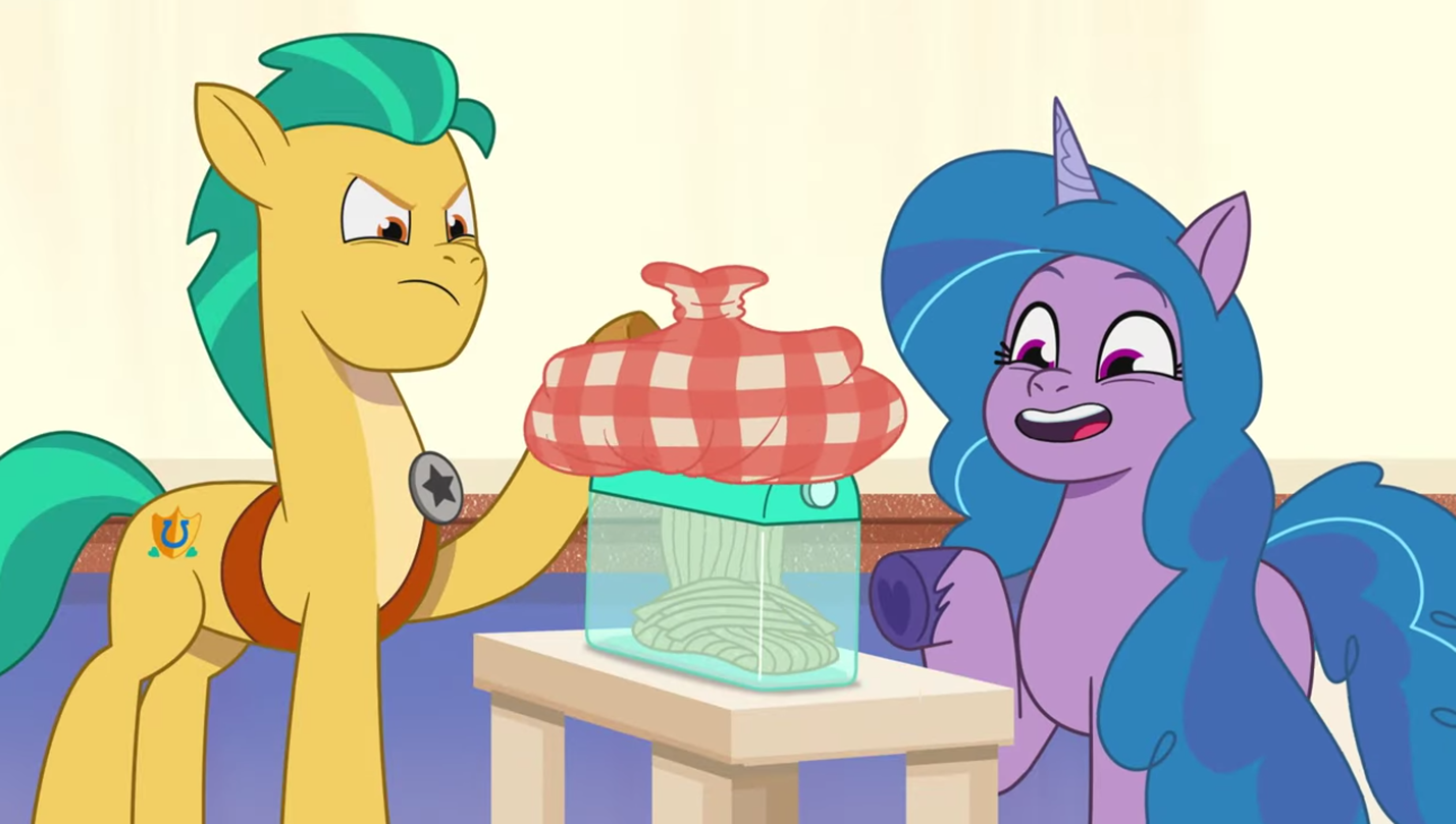 #2956822 - safe, screencap, hitch trailblazer, izzy moonbow, earth pony ...