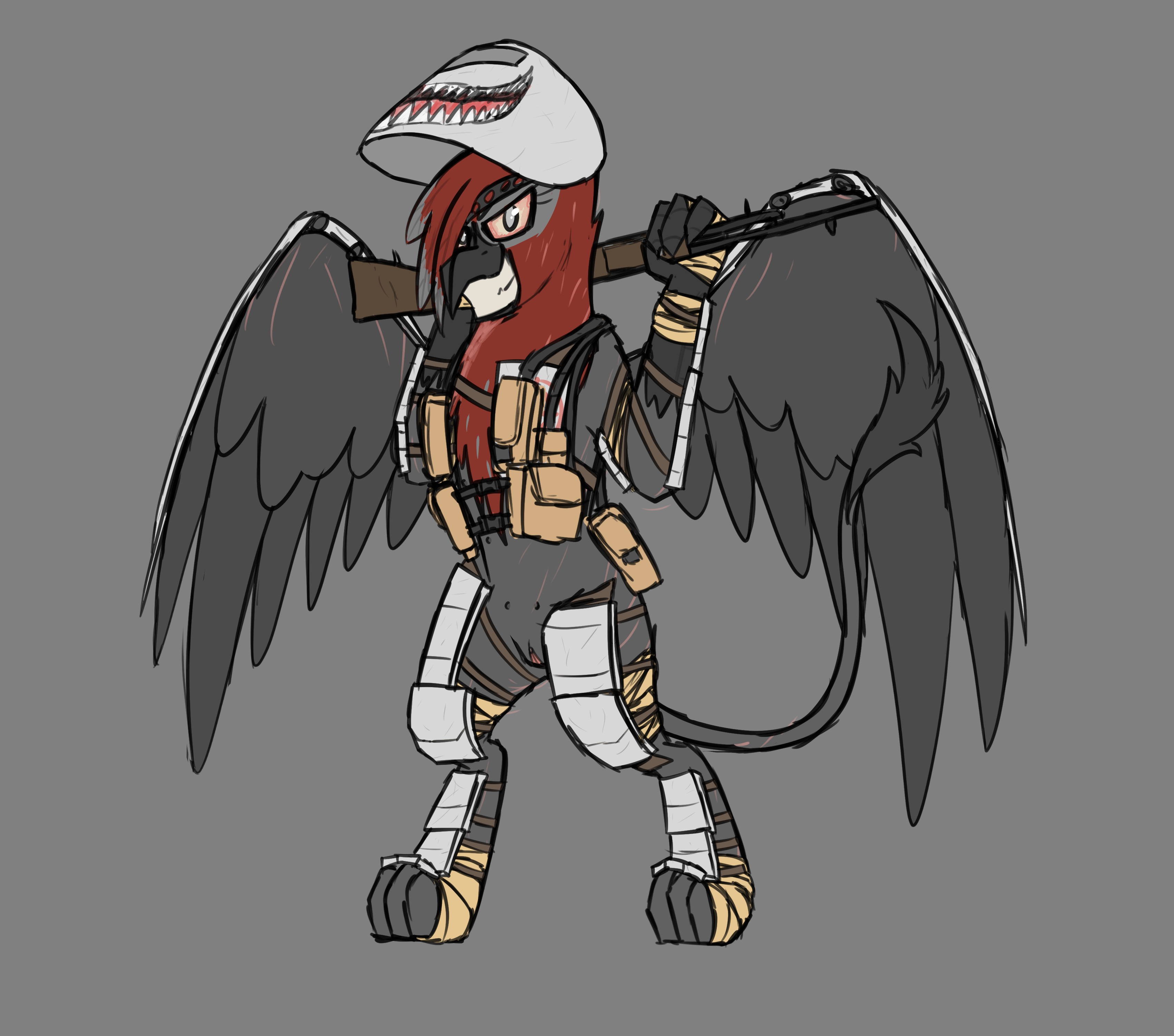 #3024835 - explicit, artist:somber, oc, oc only, griffon, fallout equestria, griffon oc, gun ...