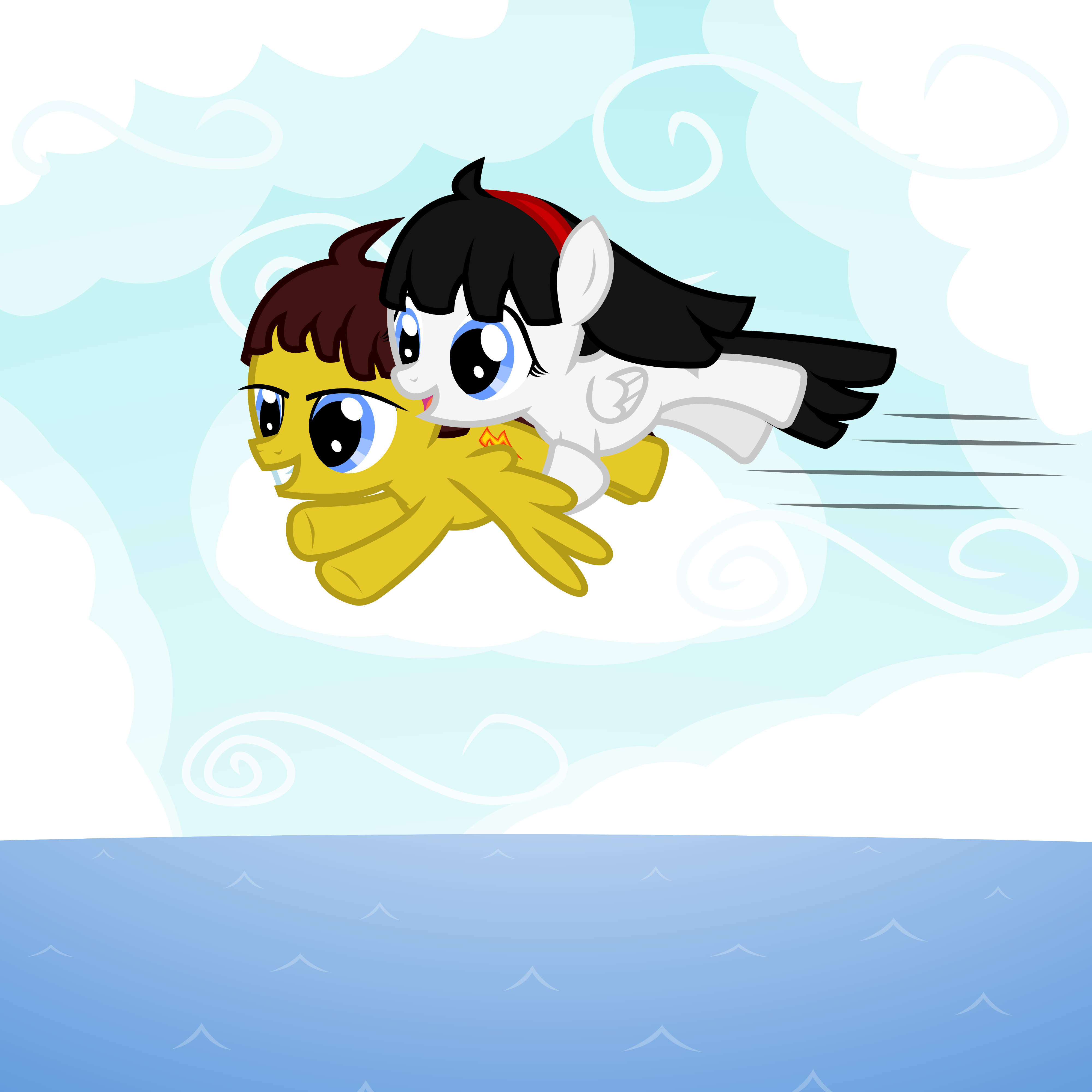 #3036804 - safe, artist:cranberry-tofu, oc, oc only, oc:brave bolt, oc:rainy swan, pegasus, pony ...