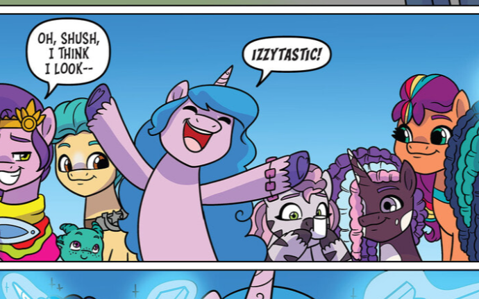 #3222068 - safe, idw, official comic, hitch trailblazer, izzy moonbow, misty brightdawn, pipp ...