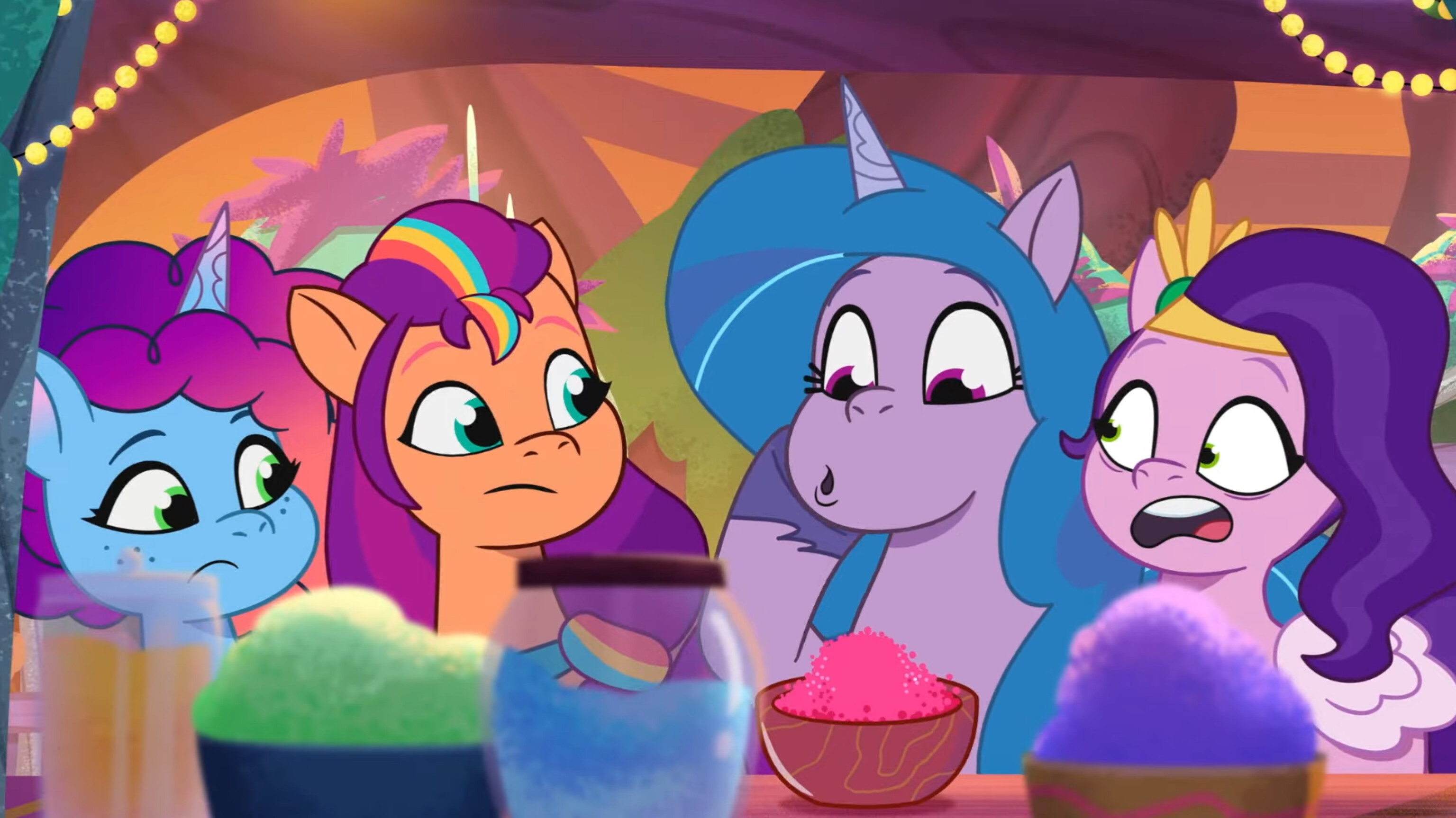 #3222429 - safe, screencap, izzy moonbow, misty brightdawn, pipp petals, sunny starscout, earth ...