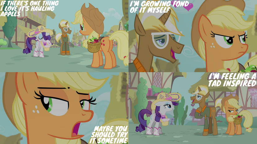 #3223003 - safe, edit, edited screencap, editor:quoterific, screencap, applejack, rarity ...