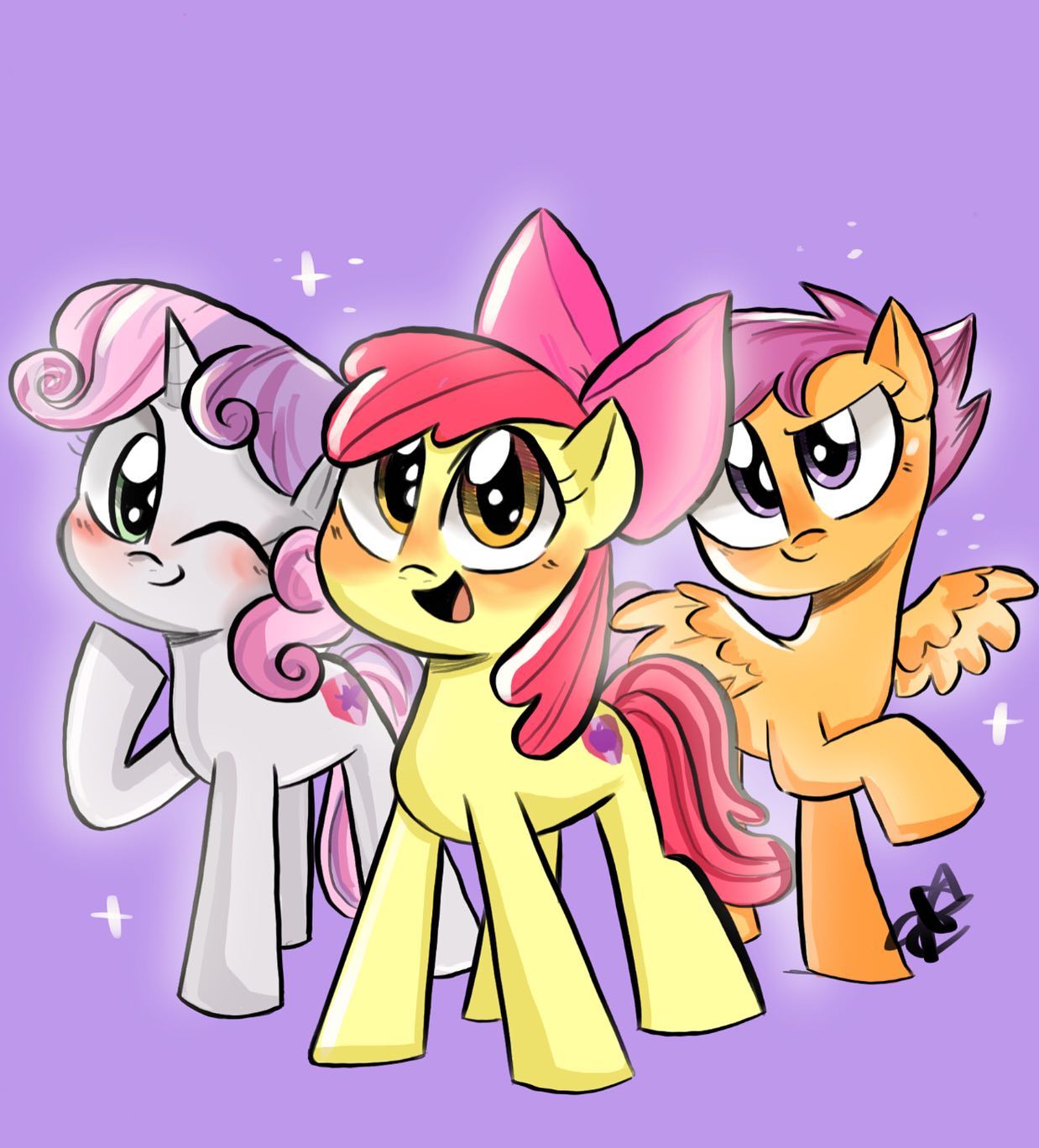 #3223101 - safe, artist:mariart.corner, apple bloom, scootaloo, sweetie ...