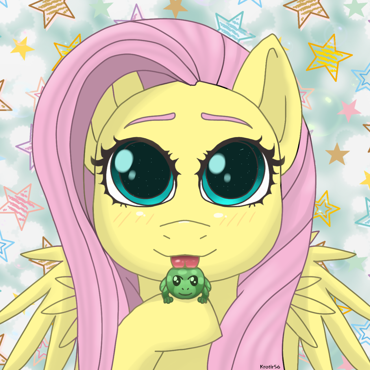 #3244172 - safe, artist:krotir56, fluttershy, frog, pony, g4, abstract ...