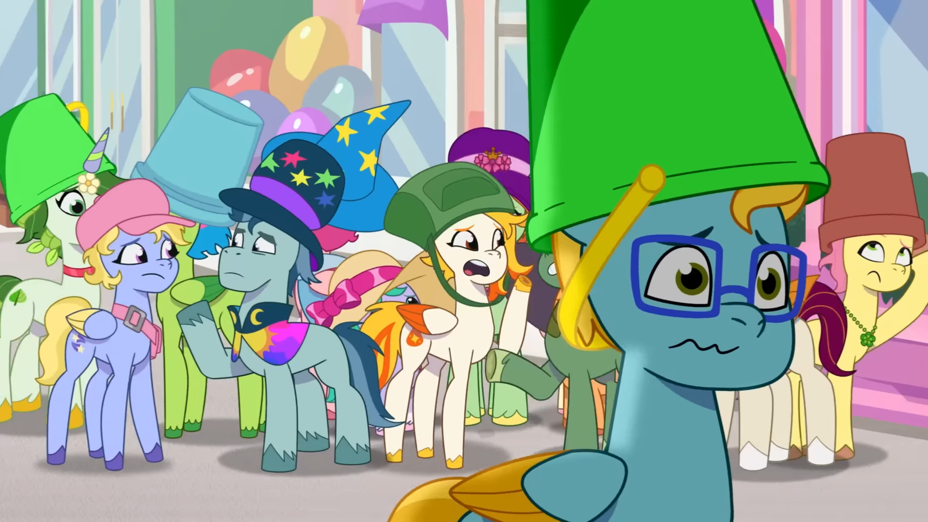 #3232000 - safe, screencap, dapple, feather clips, fifi (g5), flare (g5), luminous dazzle, peach ...