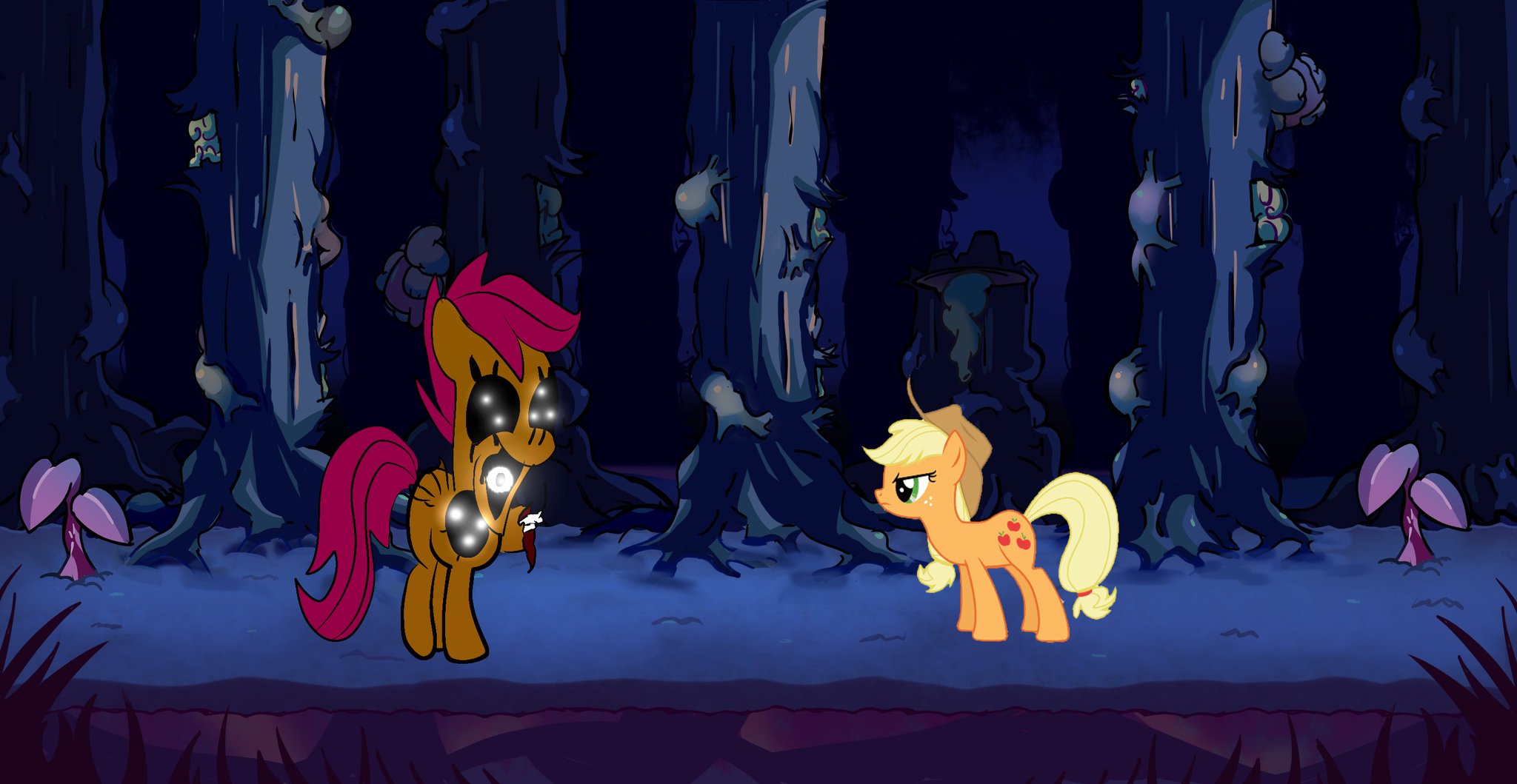 #3233091 - semi-grimdark, artist:estrella soffia, applejack, scootaloo ...