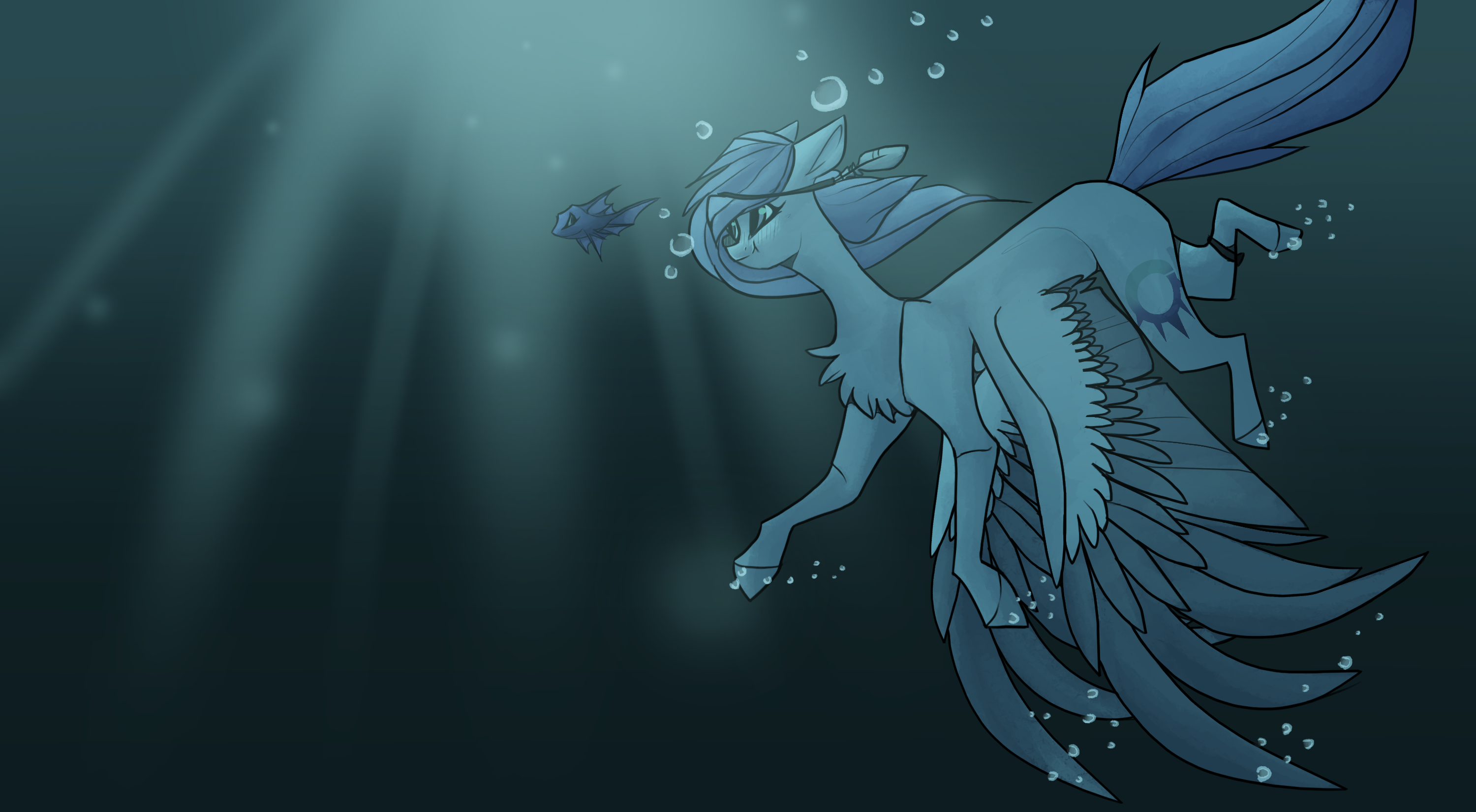 #3236414 - safe, artist:diaxmineowo, oc, oc only, fish, pony, unicorn ...