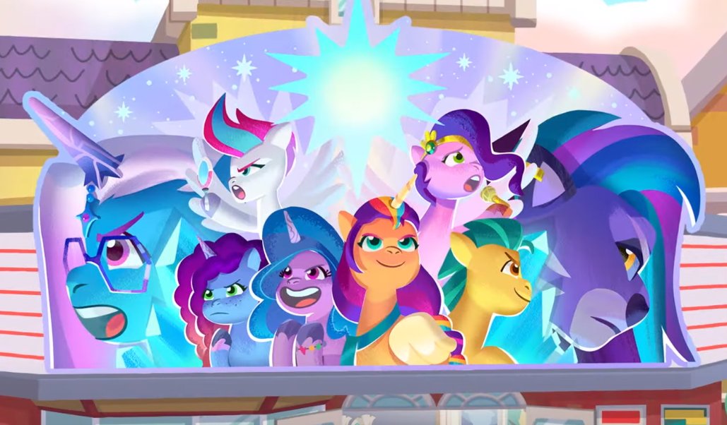 #3266144 - safe, screencap, allura, comet (g5), hitch trailblazer, izzy moonbow, misty ...