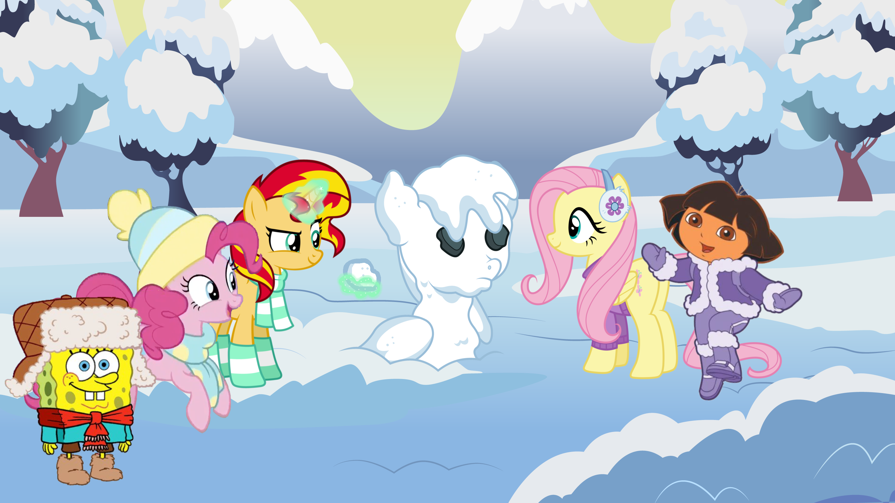 #3269690 - safe, artist:lizzmcclin, fluttershy, pinkie pie, sunset ...