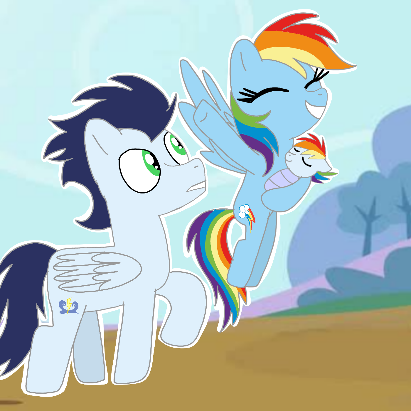 #3272071 - safe, artist:mrsdashskies, rainbow dash, soarin', oc, oc:rainbow blitz, g4, female ...