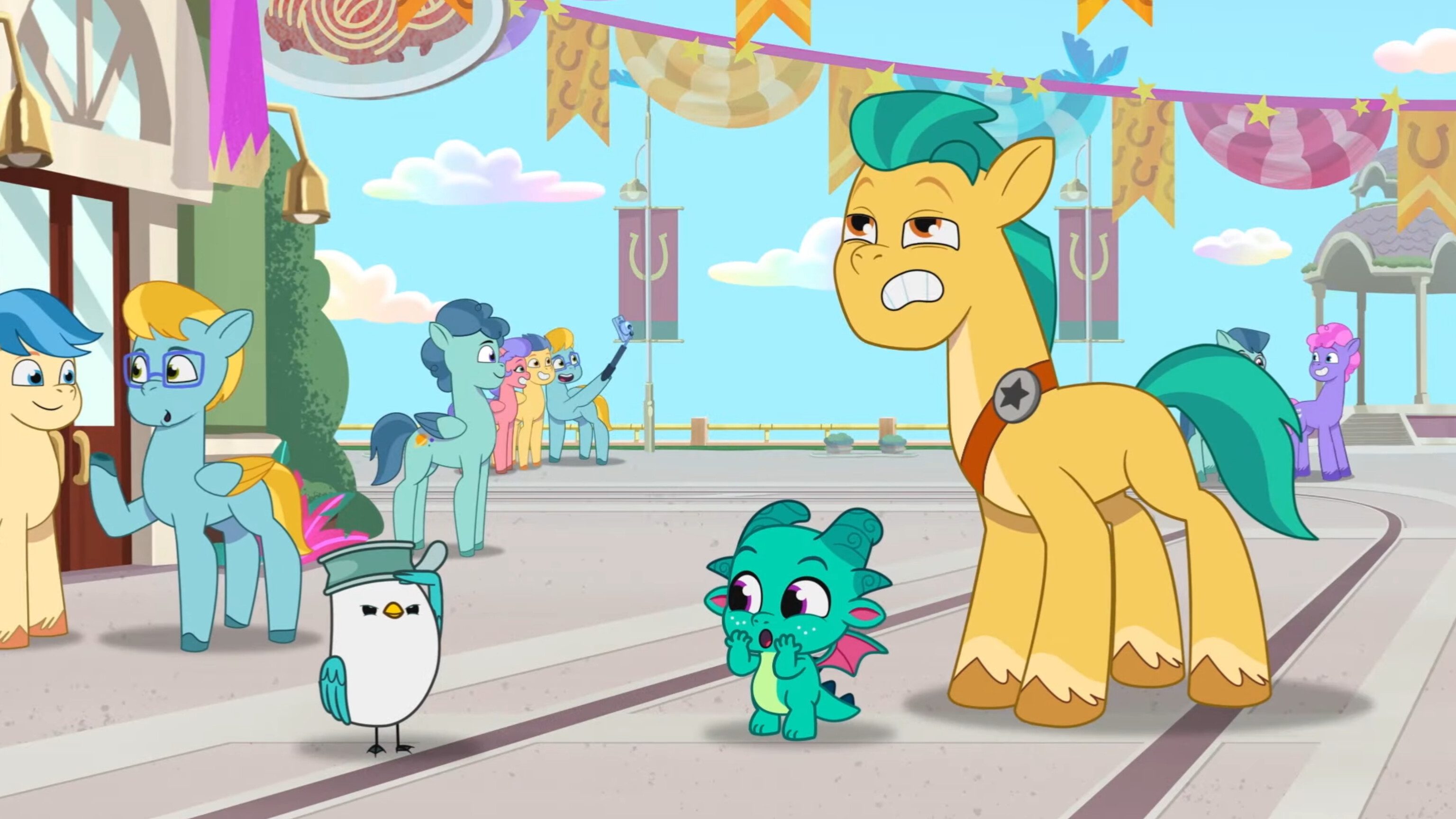 #3042774 - safe, screencap, cherry flyaway, delightful trifle, hitch trailblazer, kenneth, lemon ...