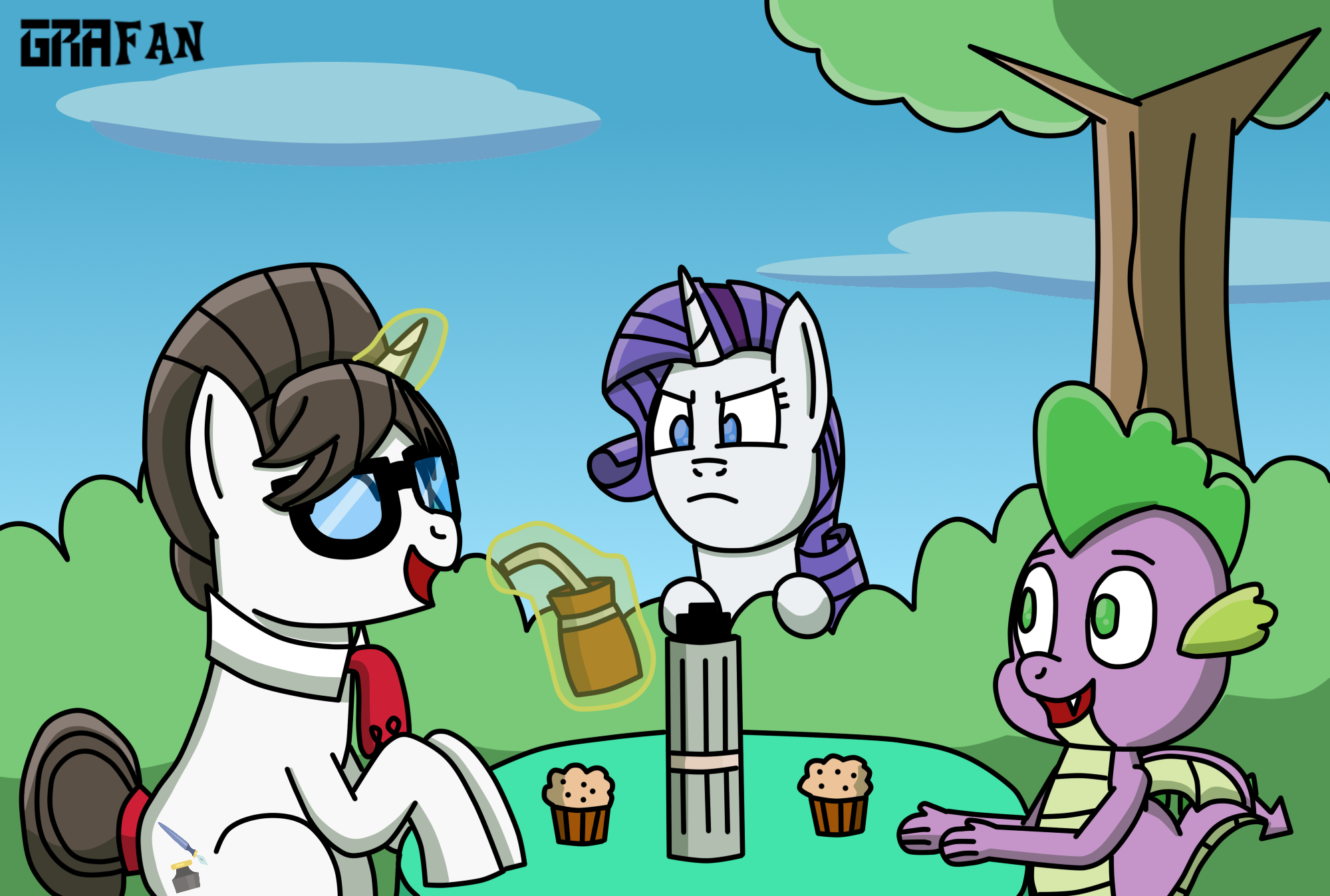 #3063779 - safe, artist:gradiusfanatic, rarity, raven, spike, dragon ...