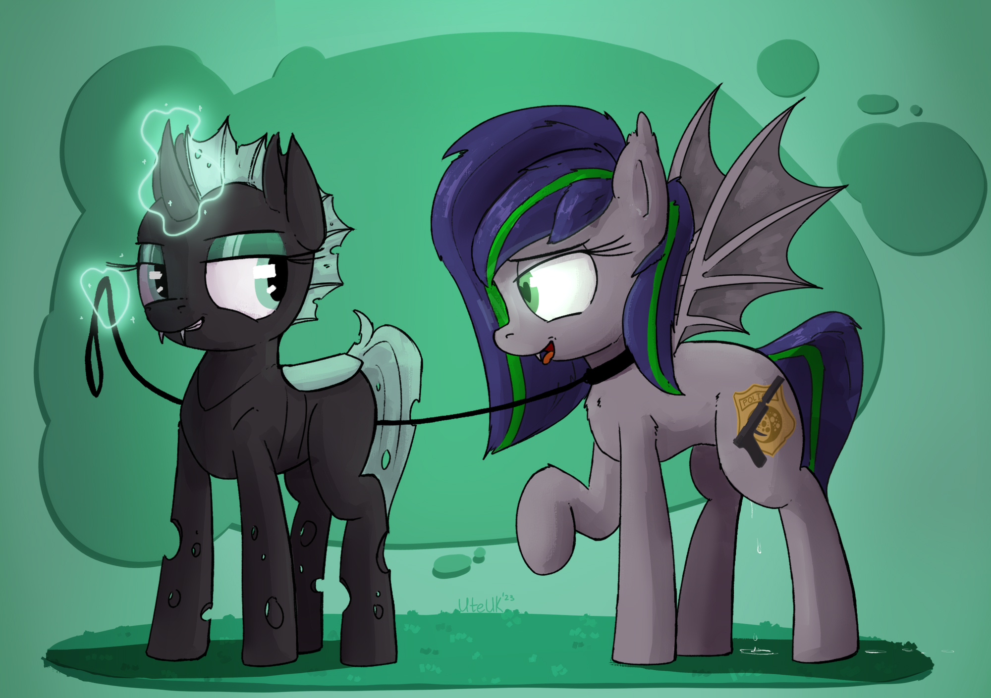 #3068126 - explicit, artist:uteuk, oc, oc:ivti, bat pony, changeling, pony, ahegao, bat pony oc ...