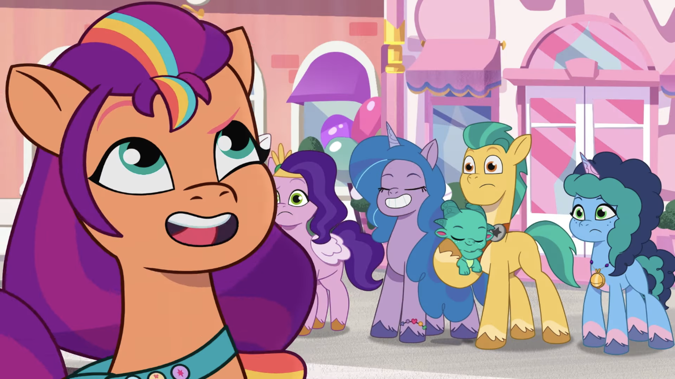 #3060470 - safe, screencap, hitch trailblazer, izzy moonbow, misty brightdawn, pipp petals ...