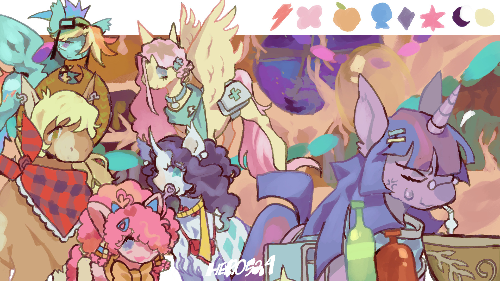 #3075790 - safe, artist:magician-hero, applejack, fluttershy, pinkie ...