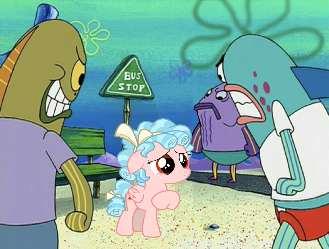 #3110098 - safe, edit, cozy glow, fish, pegasus, pony, g4, angry, bus ...