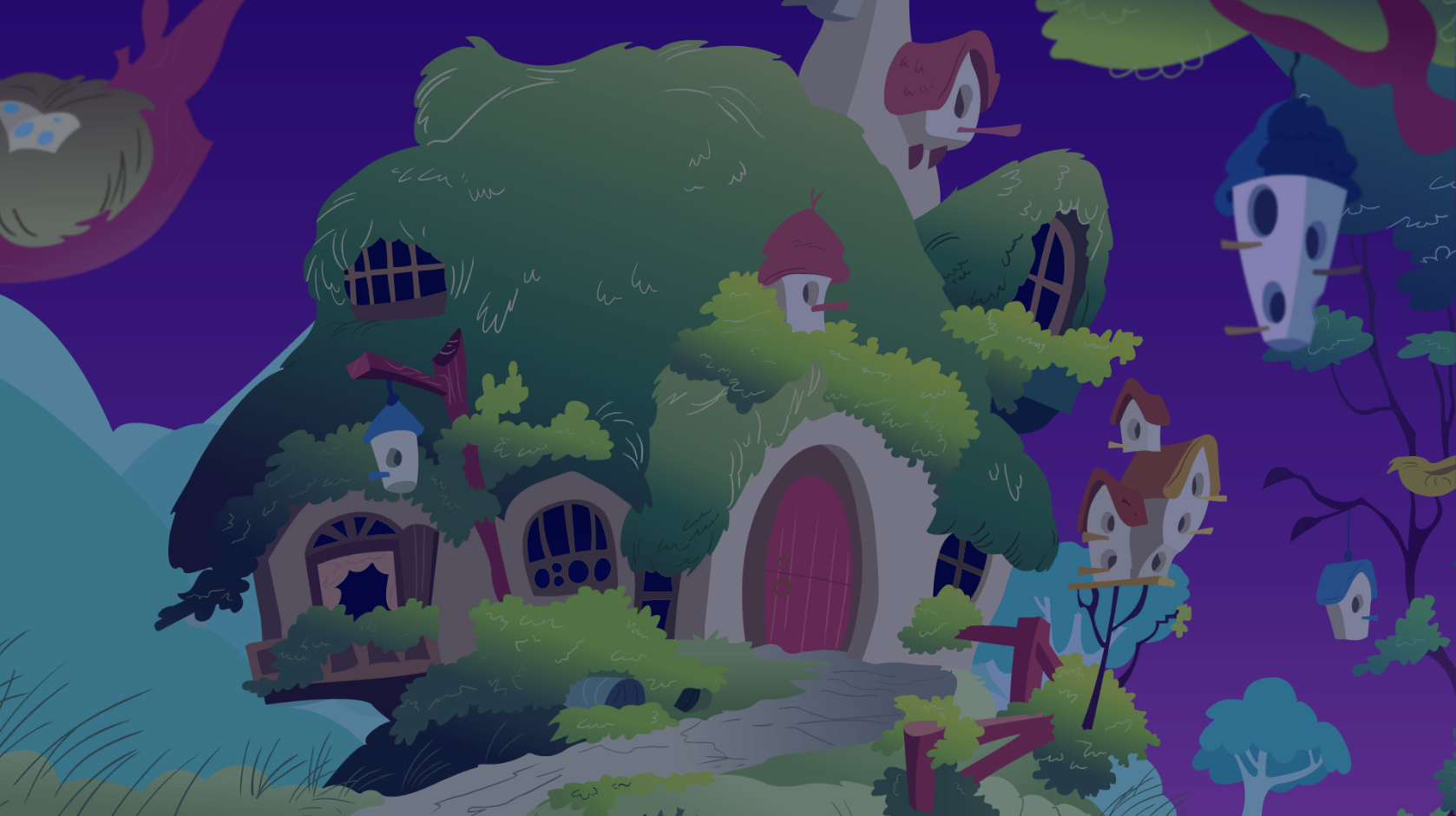 #3079320 - safe, g4, background, bird house, bridge, fluttershy's ...