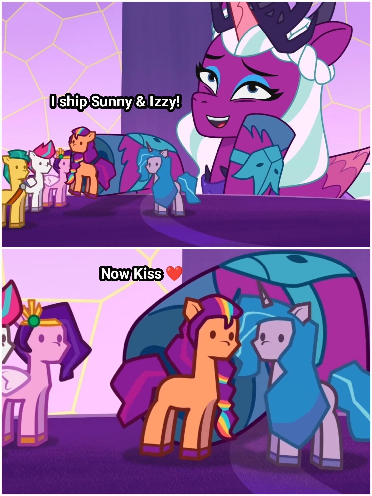 #3110854 - safe, edit, edited screencap, screencap, hitch trailblazer, izzy moonbow, opaline ...