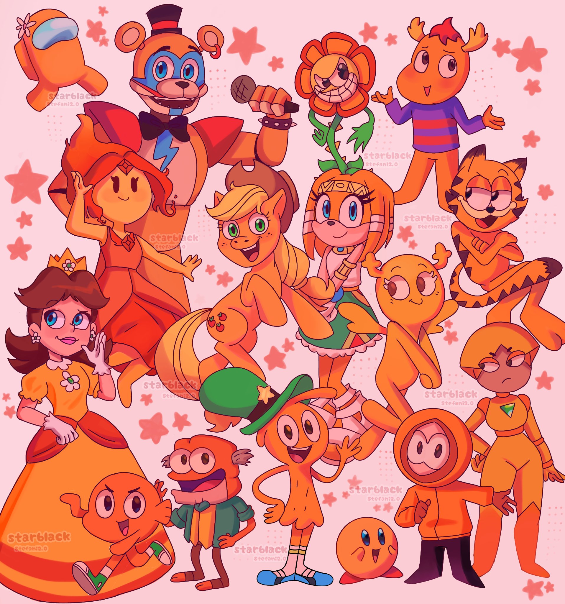 #3111335 - safe, artist:starblack_20, applejack, bear, cat, earth pony ...