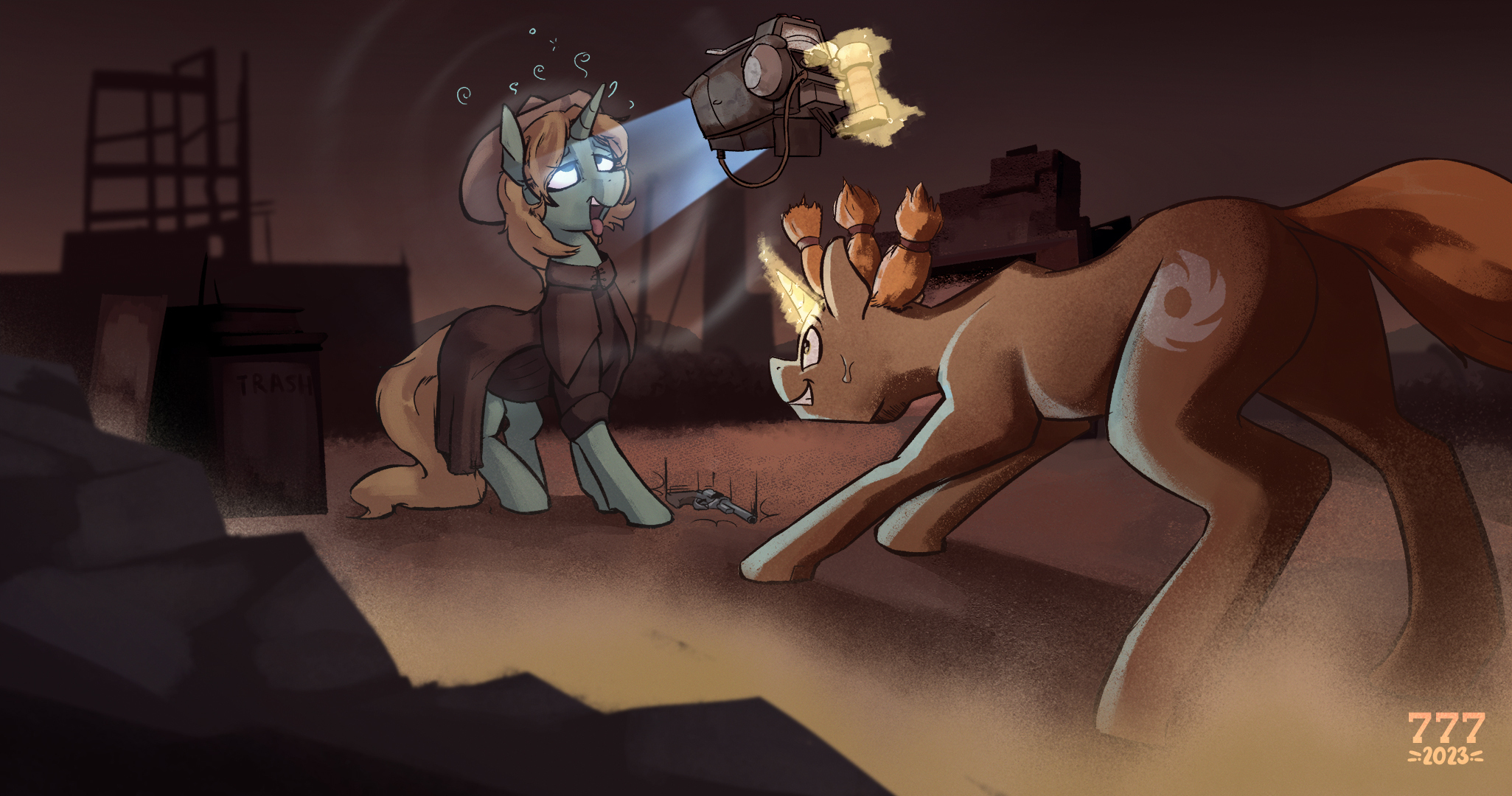 #3082789 - safe, artist:triplesevens, oc, oc:dust runner, oc:rotor, pony, fallout equestria ...