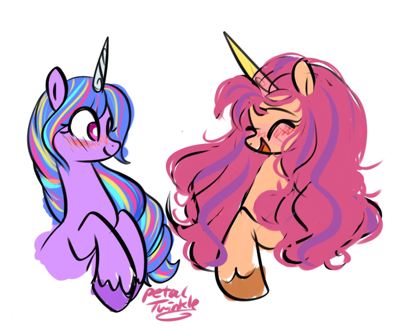 #3087982 - safe, artist:petaltwinkle, oc, oc only, pony, unicorn, duo, simple background ...