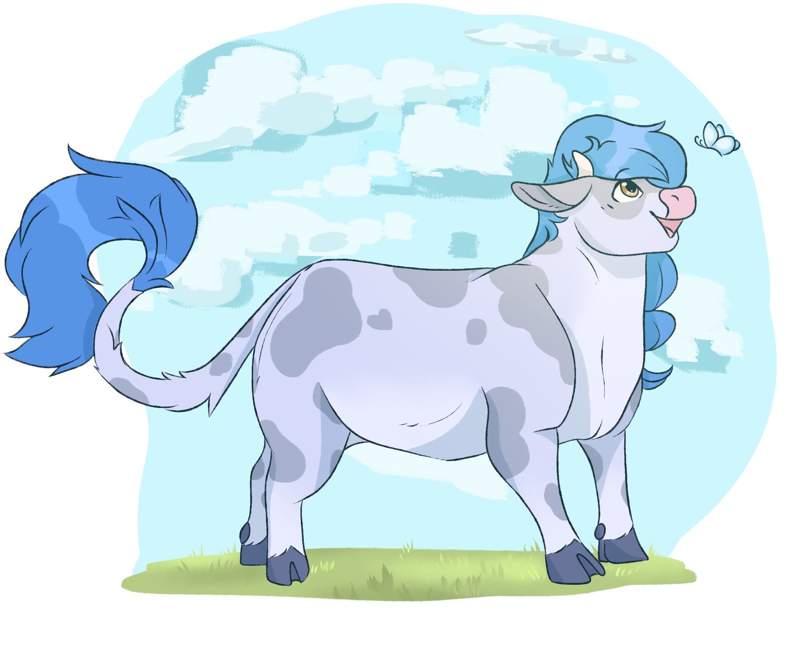 #3094072 - safe, artist:jezebel_remedy, oc, oc only, cow, cloud, cow oc, grass, sky, solo ...