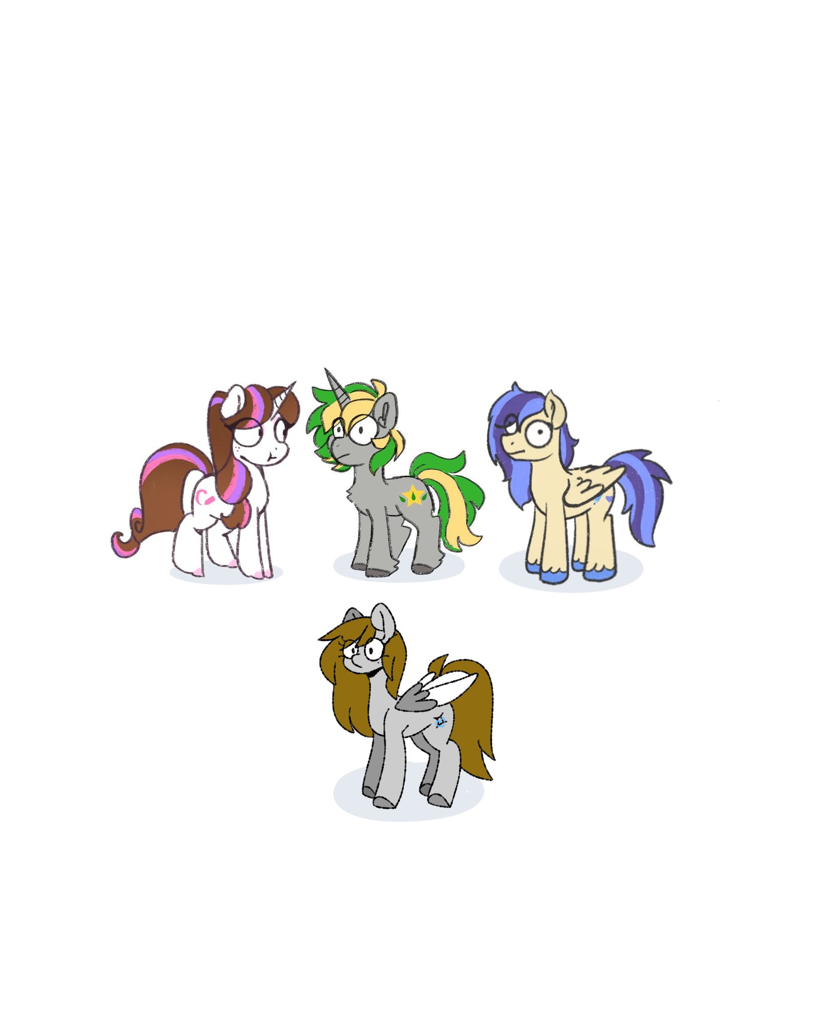 #3129442 - safe, artist:dub-doodles, oc, earth pony, pegasus, unicorn, earth pony oc, oc x oc x ...