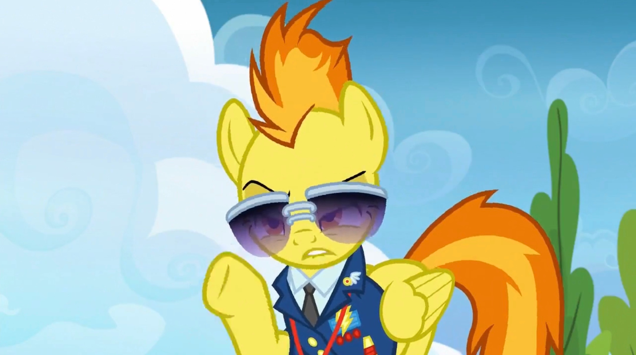 #3134827 - safe, screencap, spitfire, pegasus, pony, top bolt, bush ...