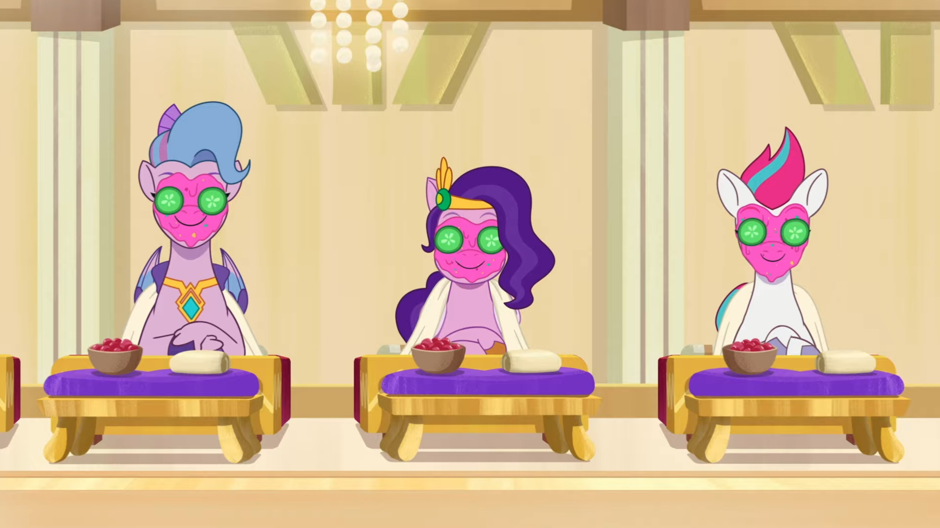 #3119884 - safe, screencap, pipp petals, queen haven, zipp storm ...