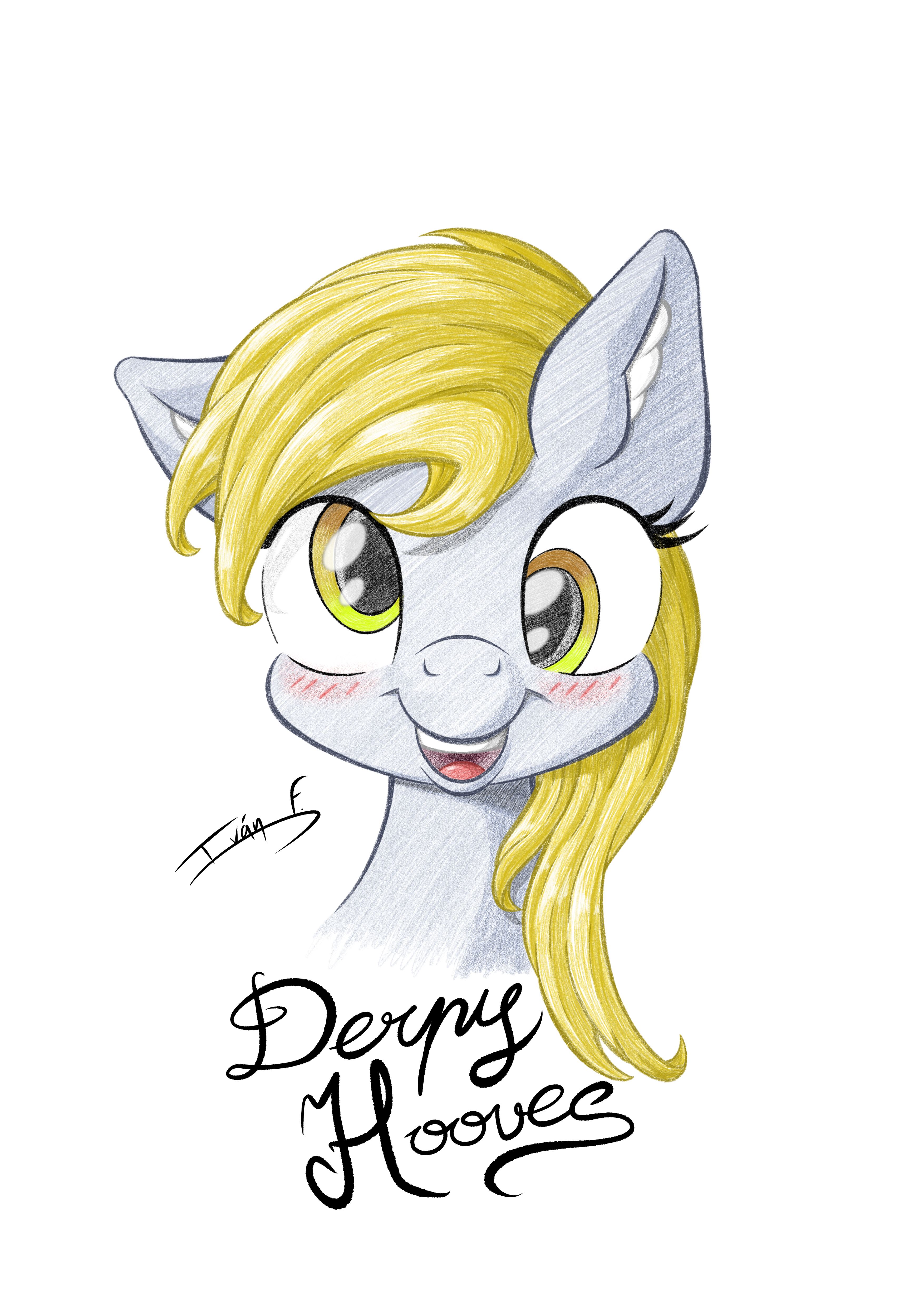 #3120983 - safe, artist:memprices, derpy hooves, blushing, bust, clip ...