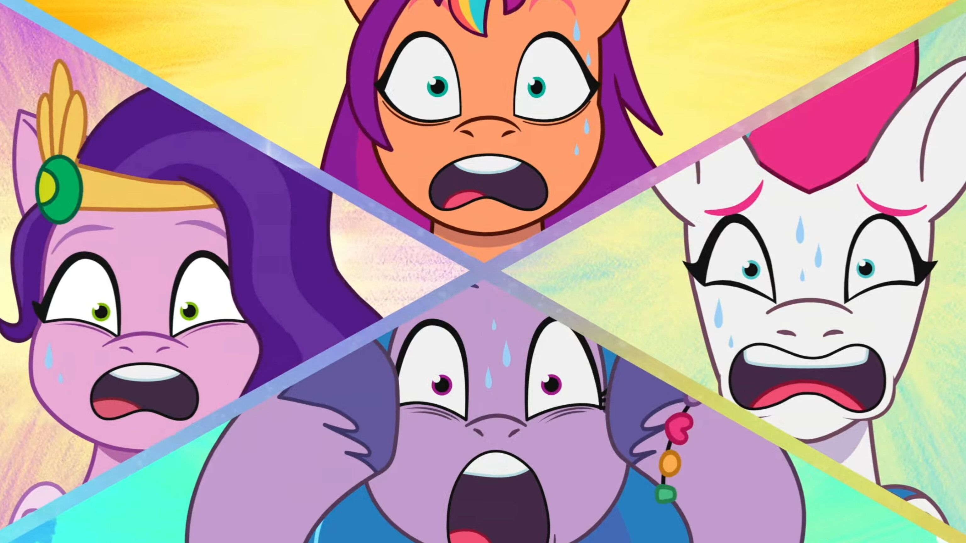 #3136035 - safe, screencap, izzy moonbow, pipp petals, sunny starscout, zipp storm, earth pony ...