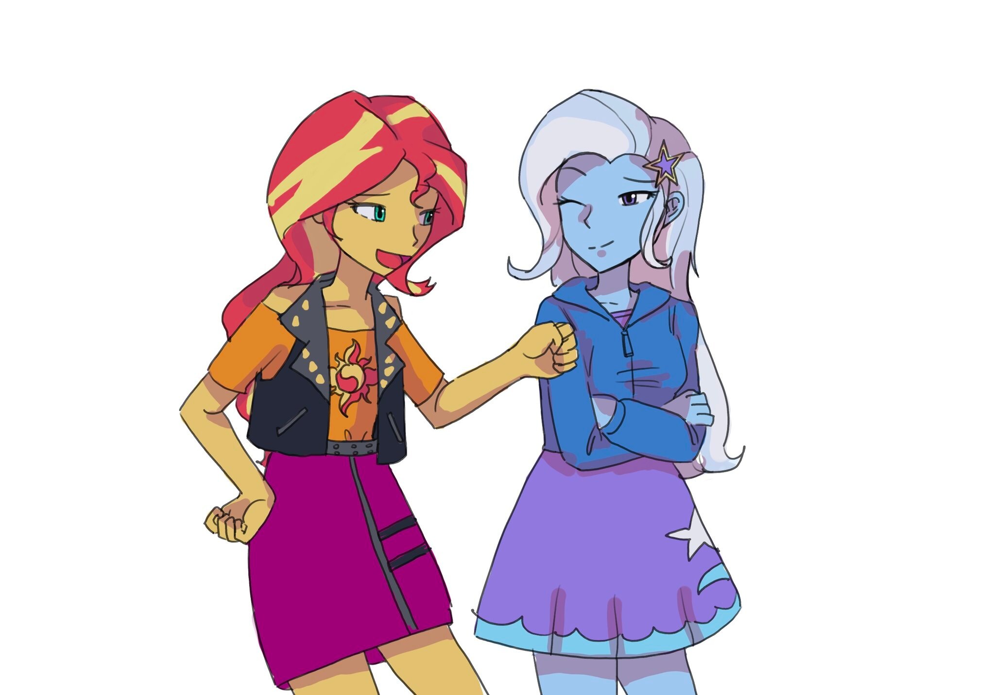 #3136860 - safe, artist:sugarcube269, sunset shimmer, trixie, human, equestria girls, g4, duo ...